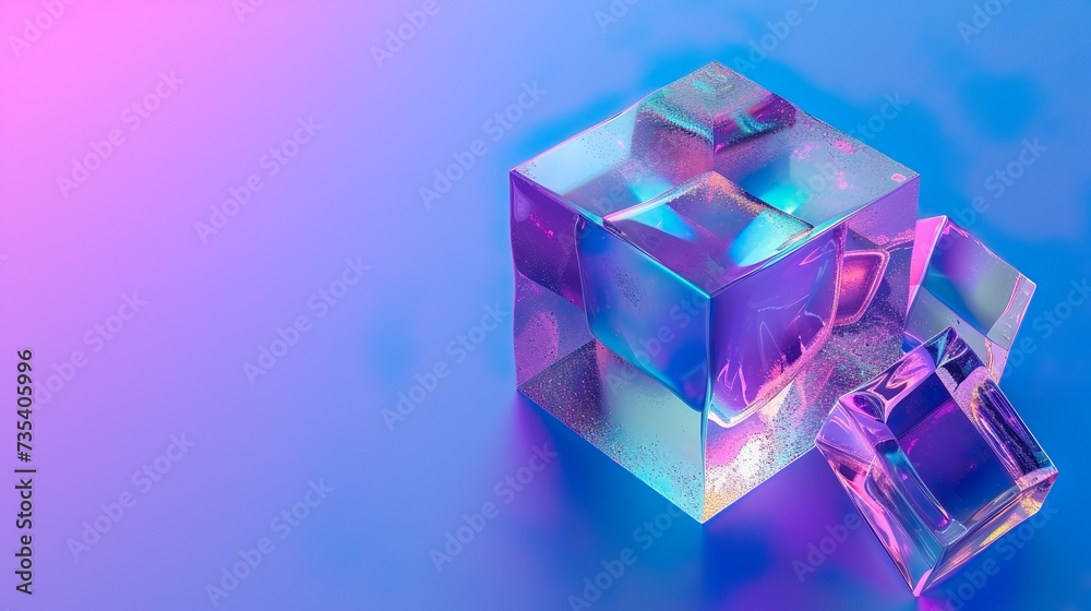 3d crystal glass cubes with refraction and holographic effect isolated ...