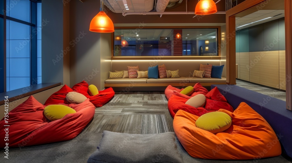 A designated nap room with cozy bean bags and dim lighting encourages ...