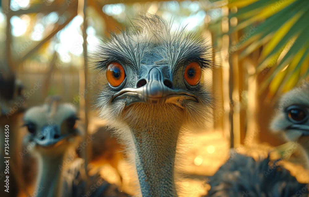 Ostrich looking at the camera. An ostrich standing next to other ...