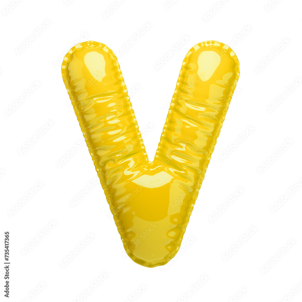 Yellow volumetric letter V with a glossy texture. Letter in the form of ...