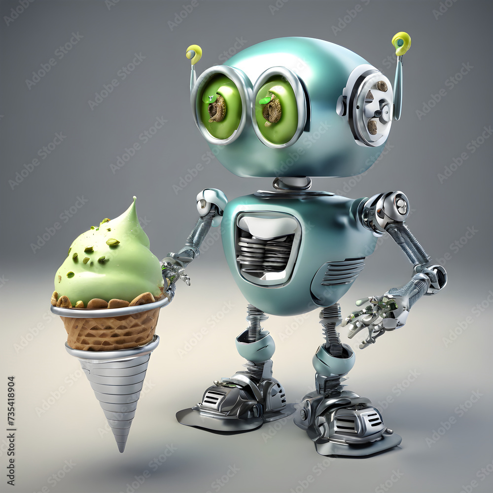 Futuristic Robot Ice Cream Monster in 3D Cartoon. Witness a futuristic ...