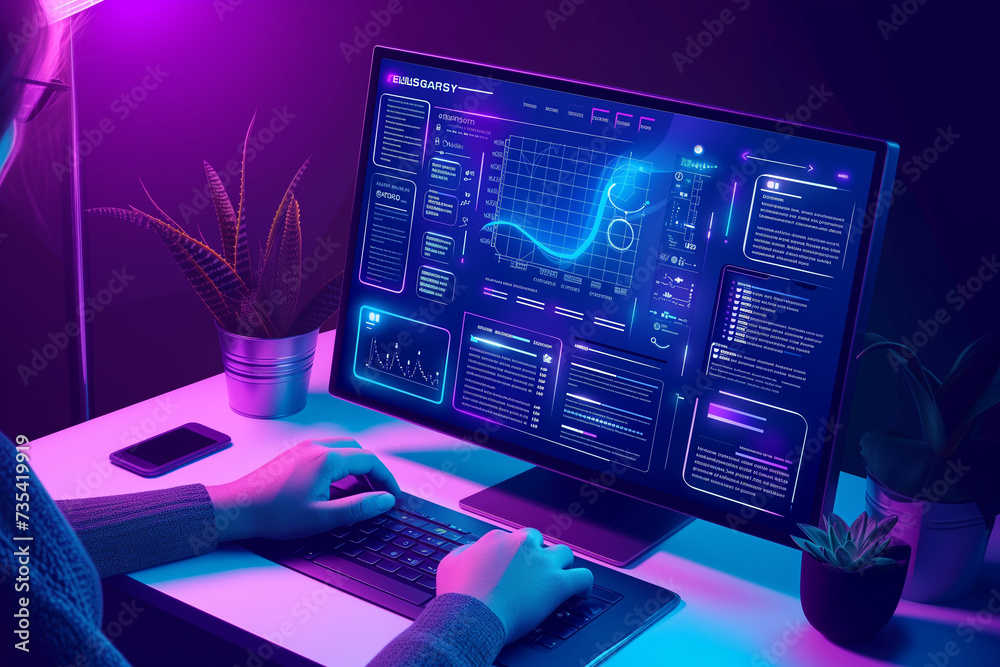 Tech-savvy person seated in a chair and working on computer device ...