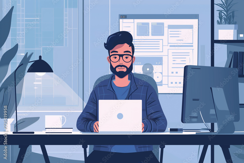 Tech-savvy person seated in a chair and working on computer device ...