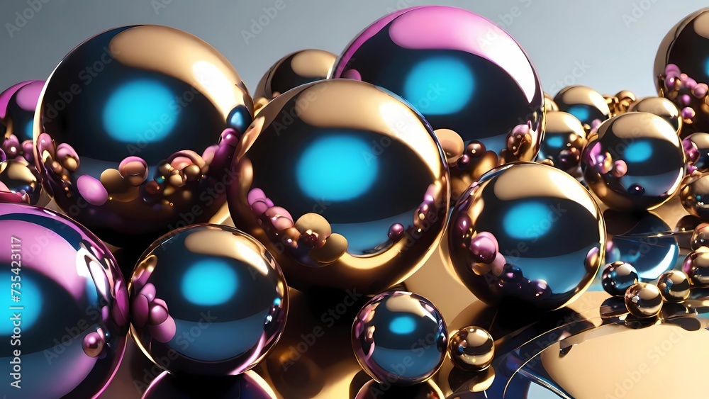 A collection of reflective spherical objects in a variety of sizes ...