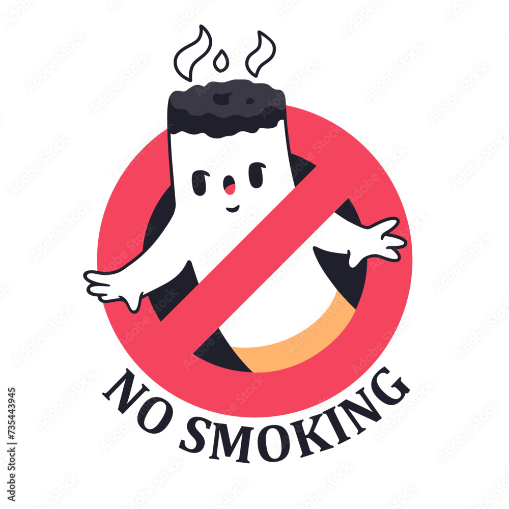 Funny no smoking warning sign isolated on white background. cartoon ...