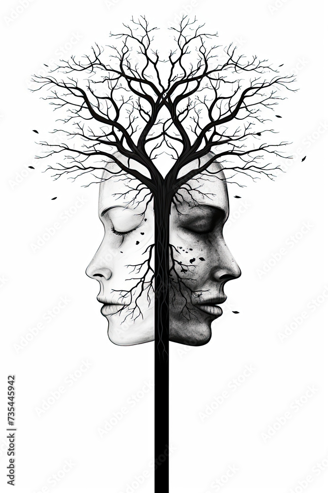 ภาพประกอบสต็อก Mesmerizing drawing featuring two faces interconnected ...