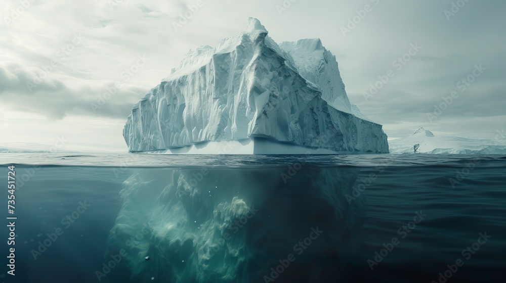 An iceberg reveals its majesty both above and below the water in an ...