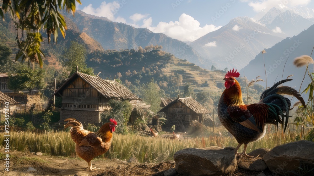 A large chicken with a farm background. farming practices, local ...