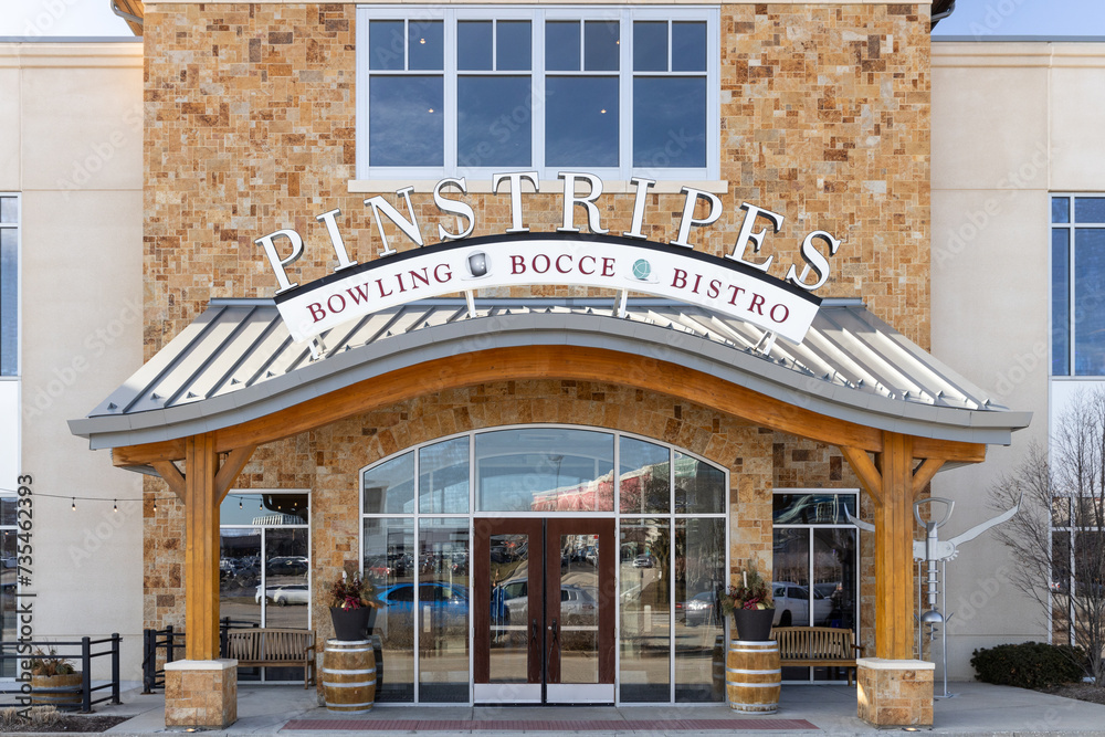 Oak Brook, IL, USA - February 13, 2024: Pinstripes is a bowling ...