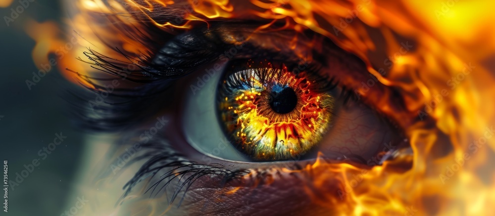 Intense close up of a fiery burning eye in incredible detail and vivid ...