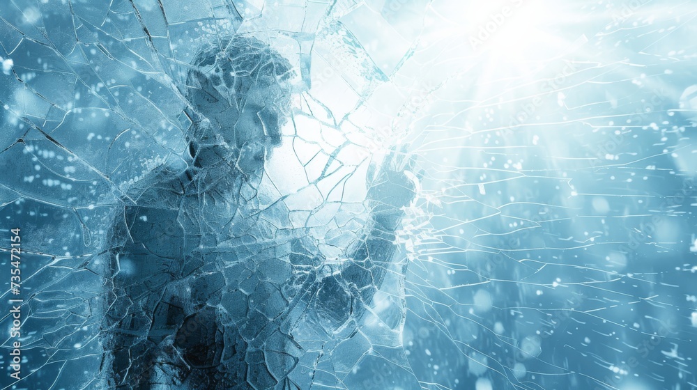 A lone figure braves the bitter winter to shatter the remains of a ...