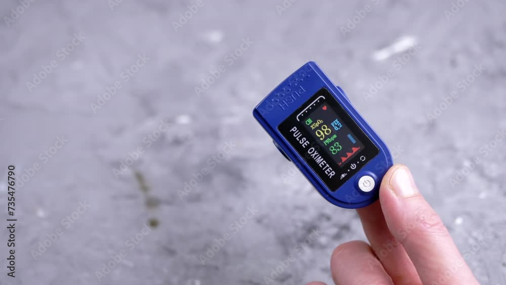 Woman Measures Pulse and Oxygen Saturation Using a Pulse Oximeter at ...