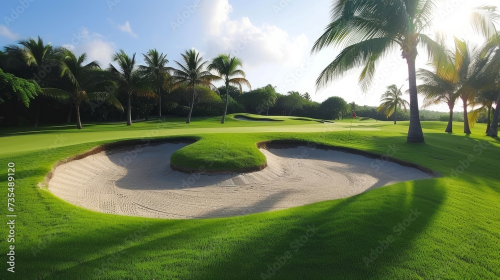 Sand bunkers strategically placed across the golf course of the Bahia ...