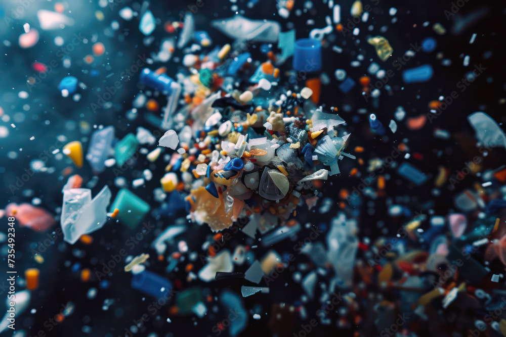 Colorful microplastics pollution close-up highlighting environmental ...