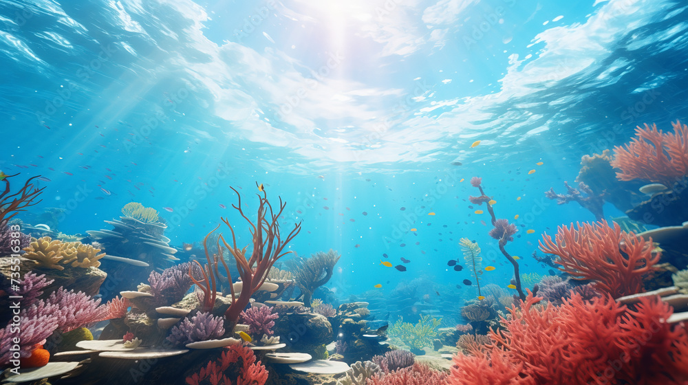 Sunlight shining through warm clear water, illuminating exotic ...