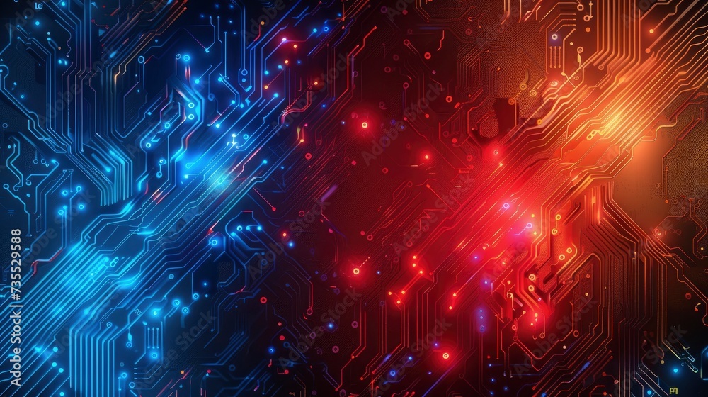 Cybersecurity and information technology. Blue, red background with ...