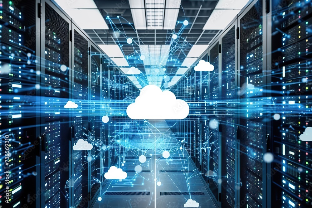 Navigating Cloud Realms: Interconnected Data Centers with Rows of Servers at the Core of ...