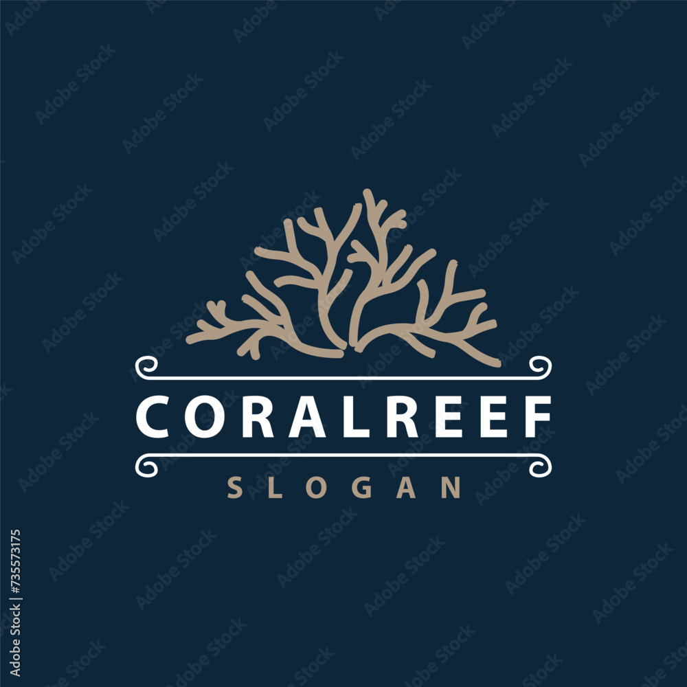 Coral reef logo vector silhouette sea fish habitat simple beautiful sea ...