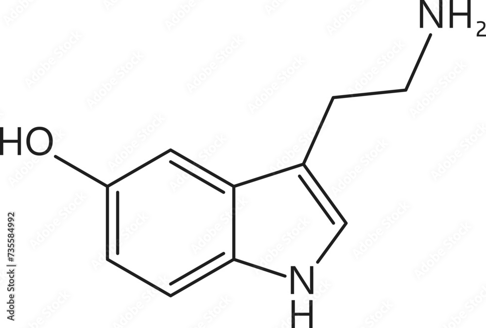 Neurotransmitter, Serotonin chemical formula and molecule, vector ...