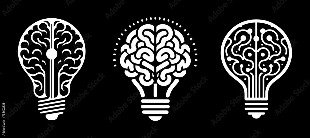 Set of a lightbulb with human brain, innovation symbol, creative ...