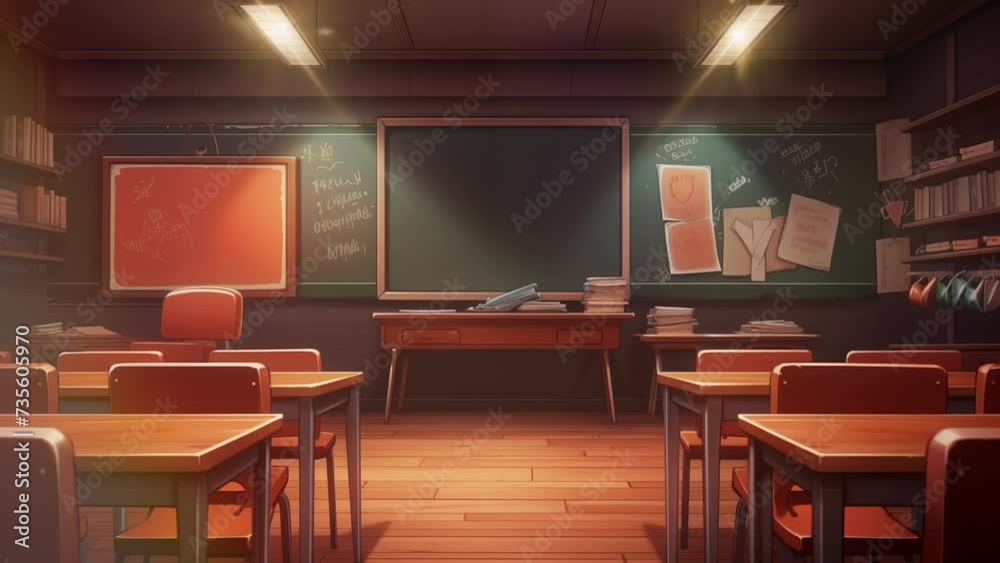 Animated illustration of a blackboard in a classroom with an ...