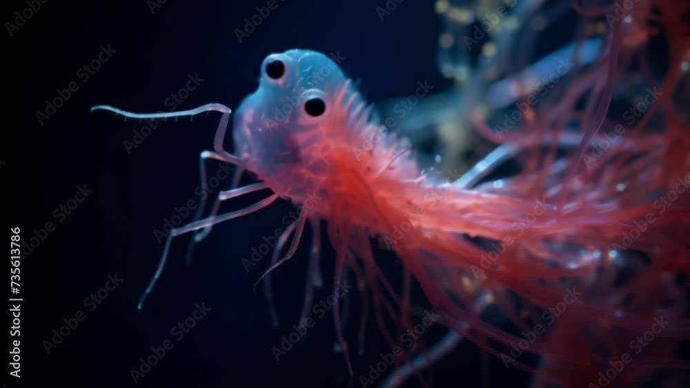 An of a tiny sea creature, such as a plankton or krill, ingesting a ...