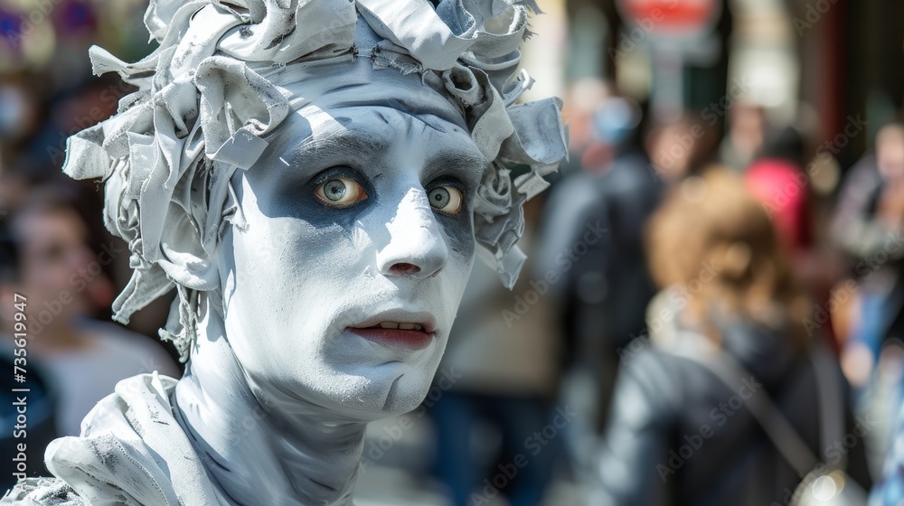 Urban Street Performer Dressed as Statue in Dramatic Pose AI Generated ...