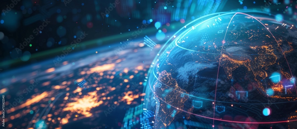 Global map on a rotating earth globe, international geography and ...