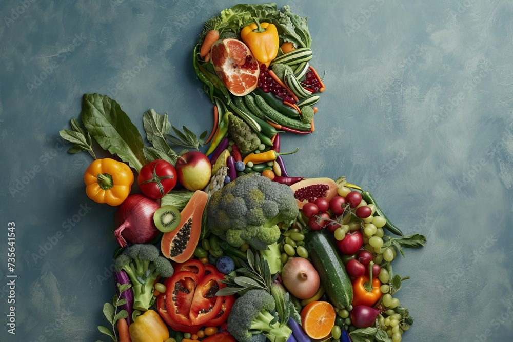 Conceptual illustration of human body made from fruits and vegetables ...