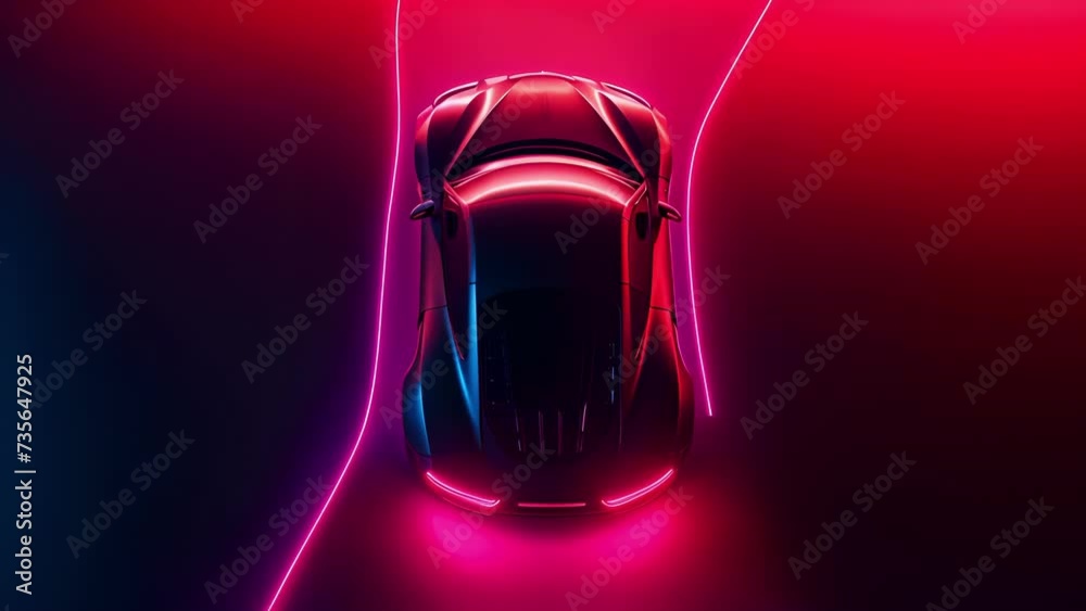 Vidéo Stock Topdown view of neon lines following the curves of the cars ...