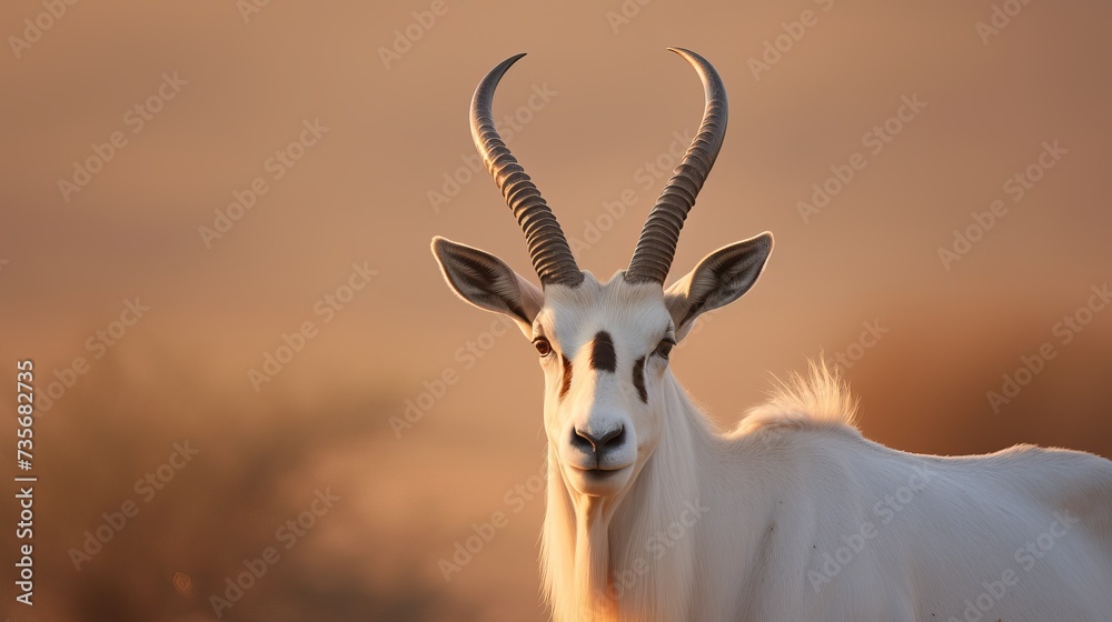 Arabian oryx or white oryx, Oryx leucoryx, antelope with a distinct ...
