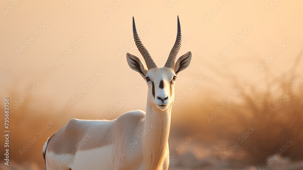 Arabian oryx or white oryx, Oryx leucoryx, antelope with a distinct ...