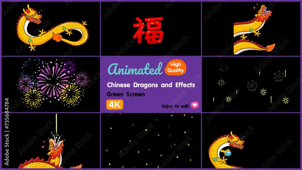 5 types of Chinese dragon animations and 3 effects Stock Video | Adobe ...