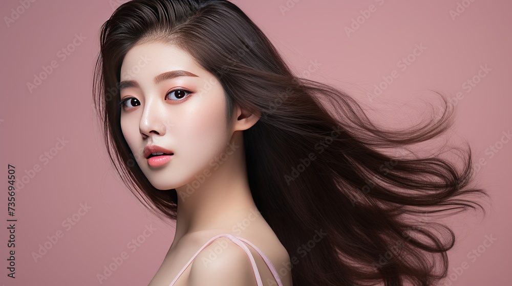 Young Asian beauty woman pulled back hair with korean makeup style ...