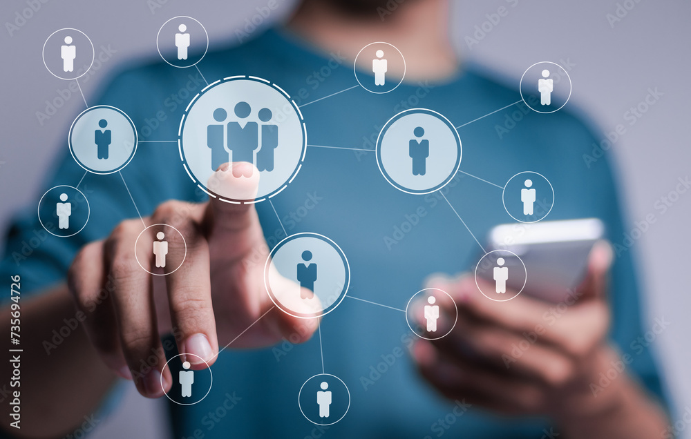 HR, human resources management concept. Person touch connected network ...