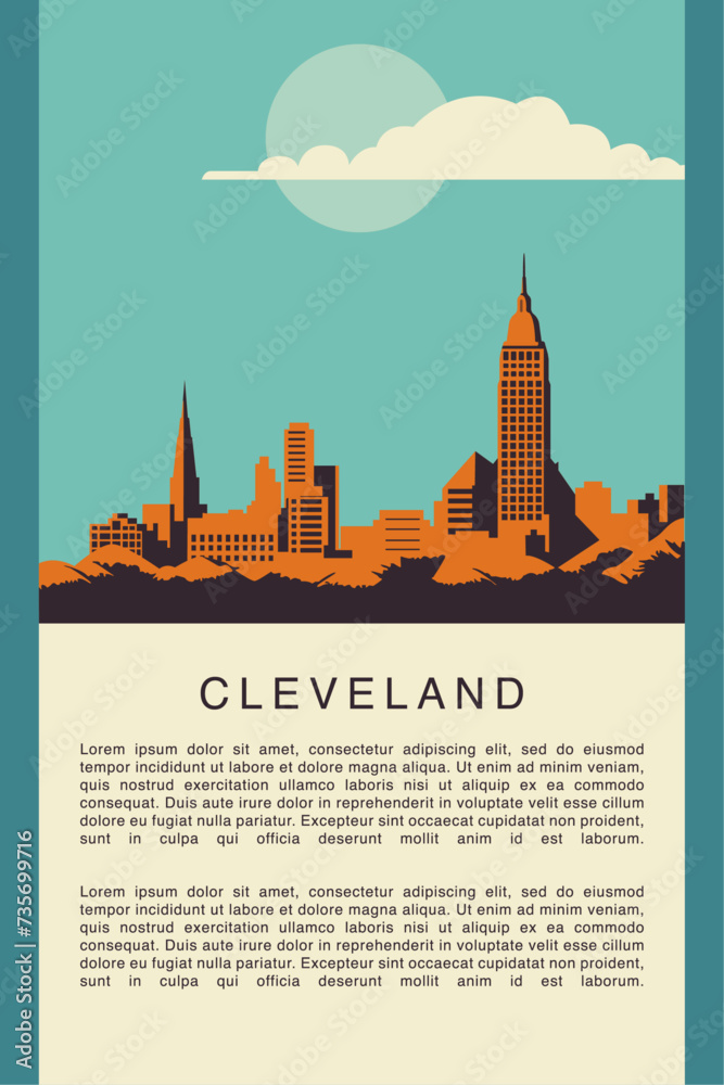 USA Cleveland retro city infographic poster with abstract shapes of ...