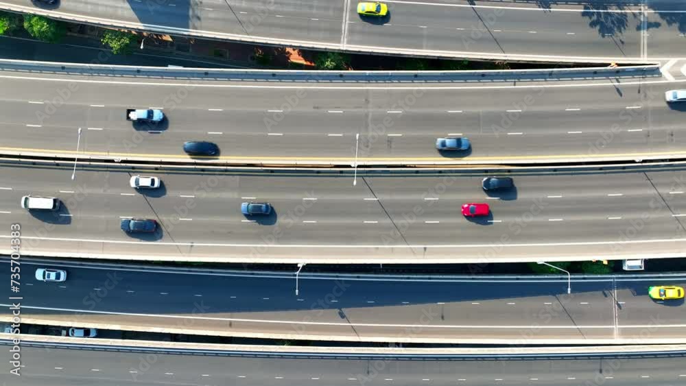 4K UHD : Aerial view, Drone surveys a vast highway expanse, emblematic ...