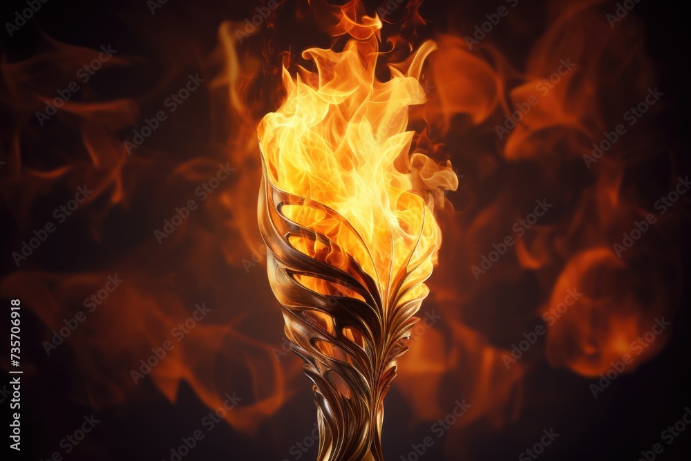 Burning Fire On A Metal Stand On A Black Background Close Upolympic Flame Ai Generated Stock
