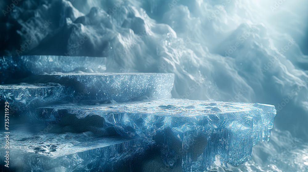 Podium stage product display presentation made of frozen ice. Stage ...