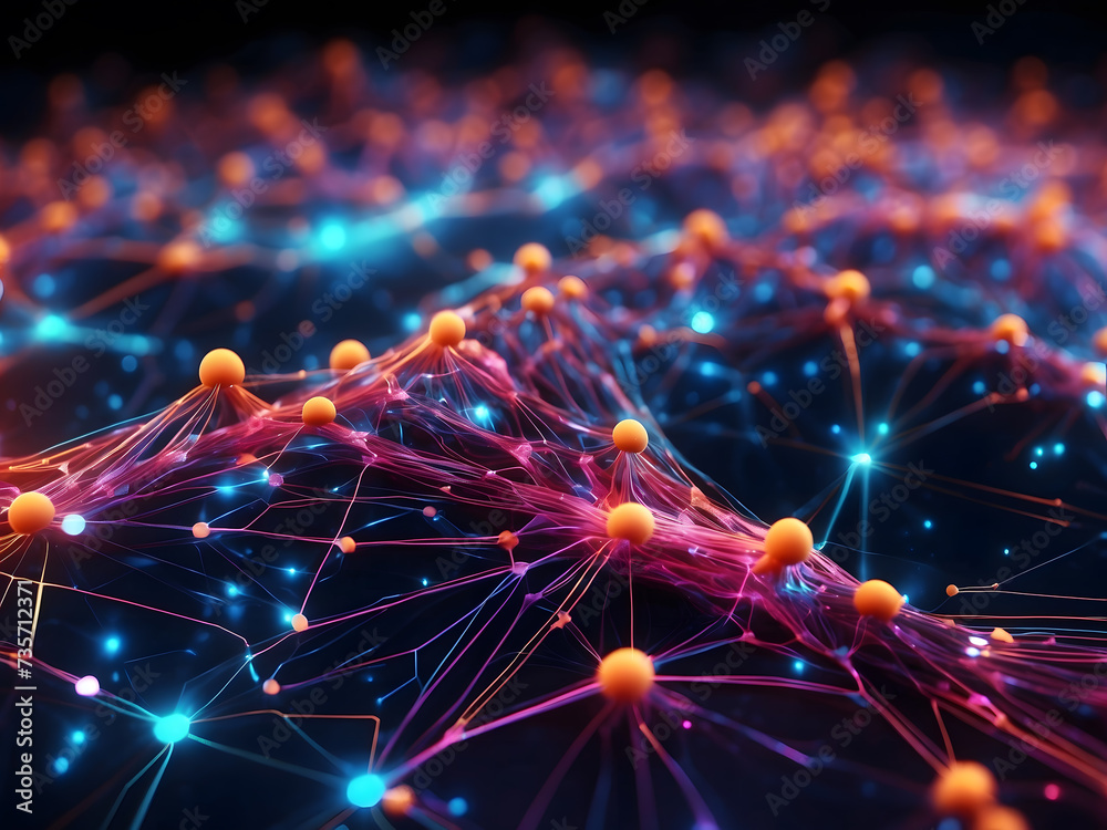 Abstract tech background design with illuminated fibre optic connection design, quantum ...