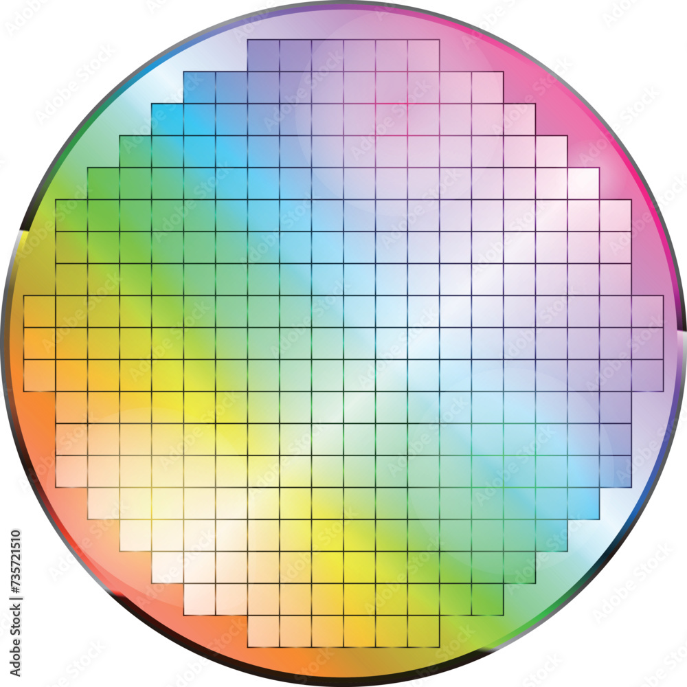 Illustration of a silicon wafer with rainbow reflections seen from the ...
