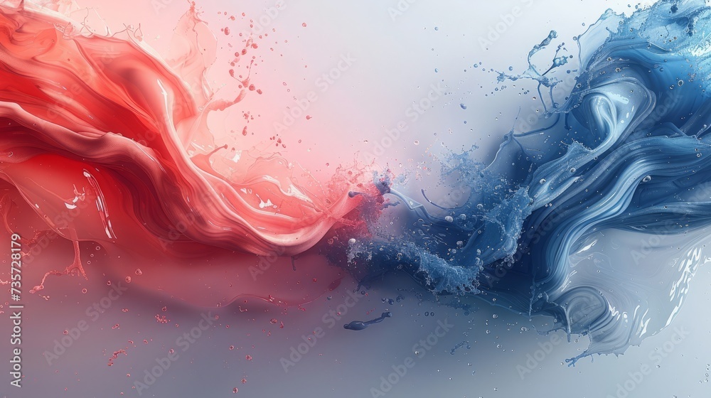 Blue and Red liquid splatter on White Surface, Bold and vibrant primary ...