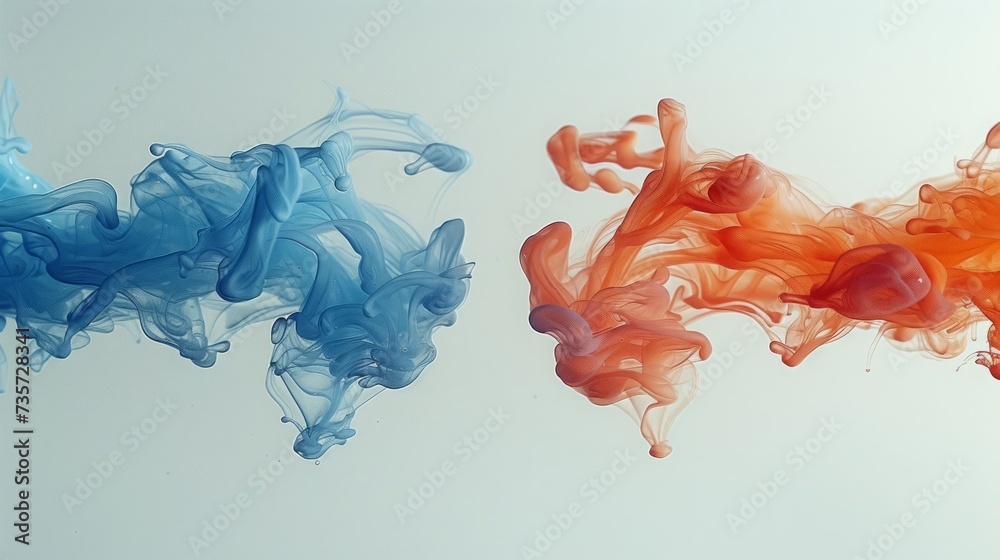 Blue and Red liquid splatter on White Surface, Bold and vibrant primary ...