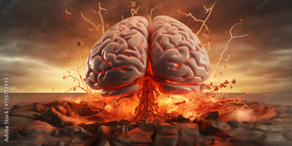 Neurological Affliction: 3D Illustration Depicting Human Brain Injury ...
