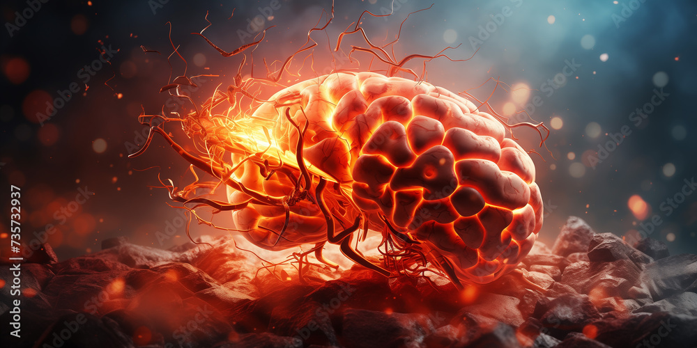Neurological Affliction: 3D Illustration Depicting Human Brain Injury ...