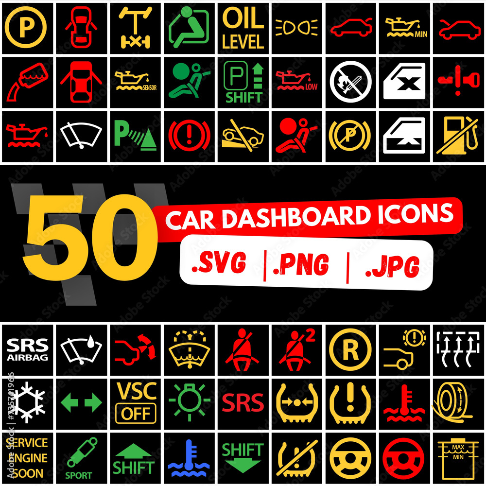 50 pack icons - Car dashboard, dtc codes, error message, check engine ...