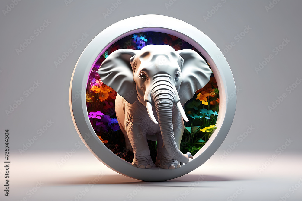 Elephant Circle Illustration Cartoon Vector Art Design, logo 3d ...