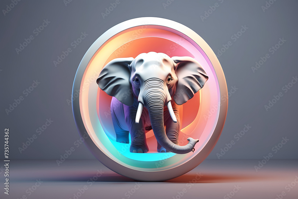 Elephant Circle Illustration Cartoon Vector Art Design, logo 3d ...