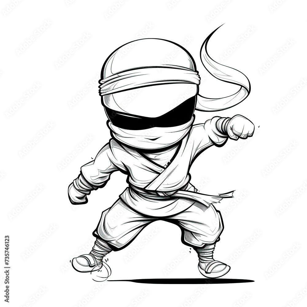 Cute ninja jump coloring page transparent background for children's ...