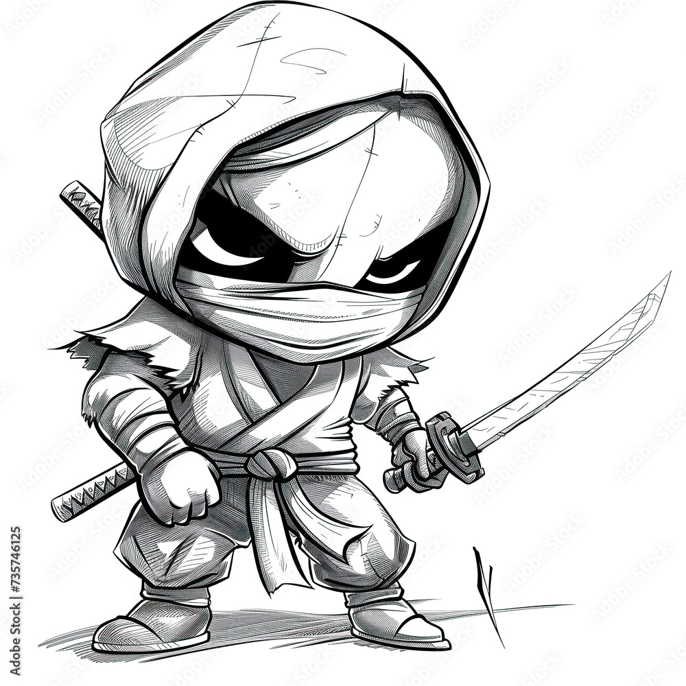 Cute ninja coloring page transparent background for children's cartoon ...